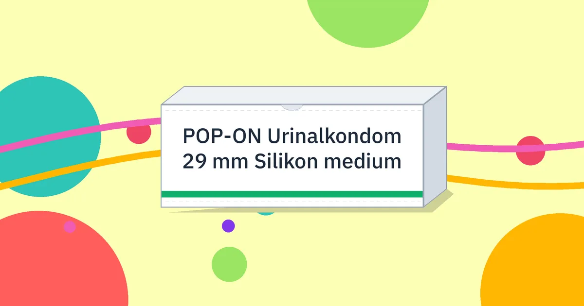 Symbolbild: Packung mit der Aufschrift POP-ON Urinalkondom 29 mm Silikon medium (PZN 11136659) – Verfügbarkeit und Bezug in Apotheken in Frankfurt am Main