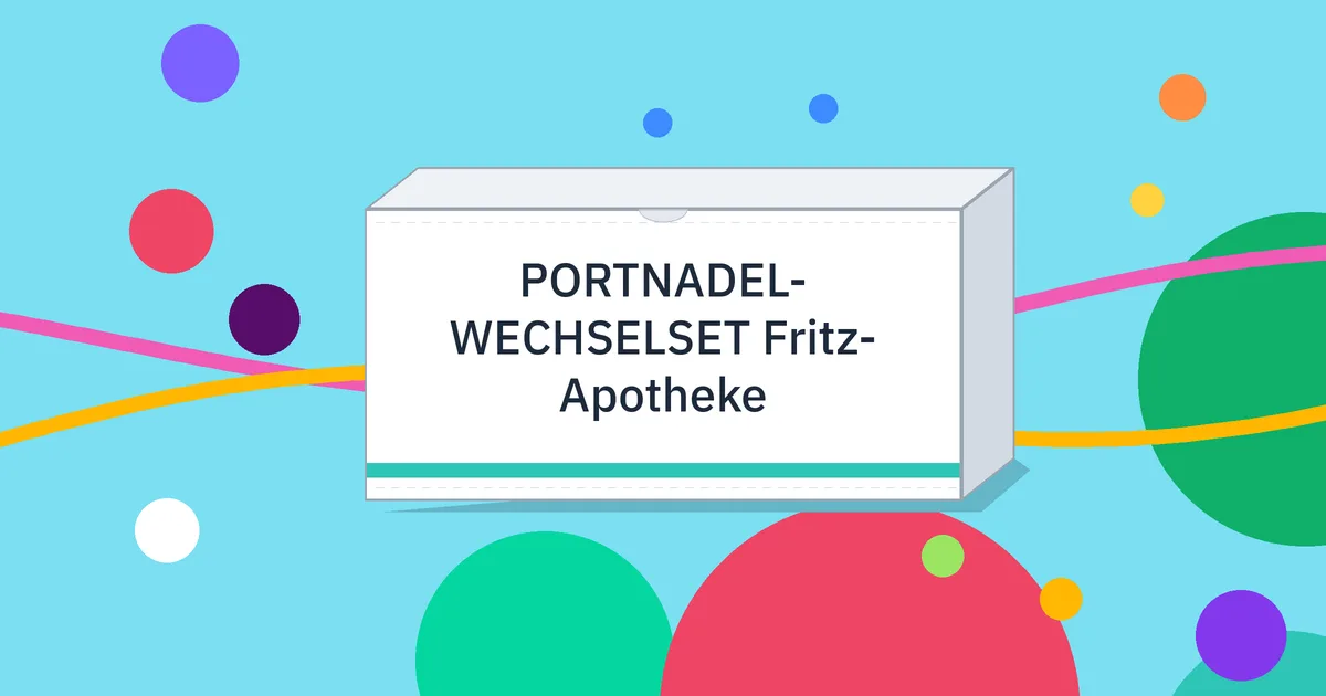 Symbolbild: Packung mit der Aufschrift PORTNADEL-WECHSELSET Fritz-Apotheke (PZN 10049929) – Verfügbarkeit und Bezug in Apotheken in Frankfurt am Main