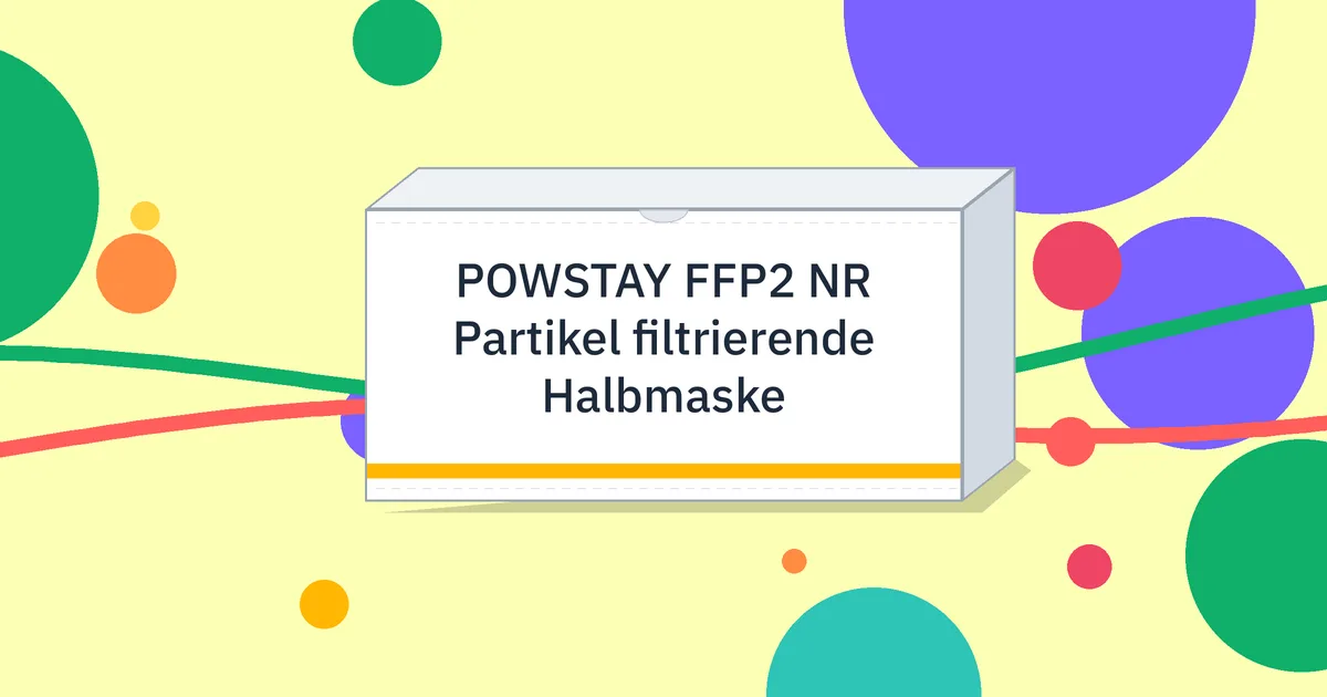 Symbolbild: Packung mit der Aufschrift POWSTAY FFP2 NR Partikel filtrierende Halbmaske (PZN 16885911) – Verfügbarkeit und Bezug in Apotheken in Frankfurt am Main