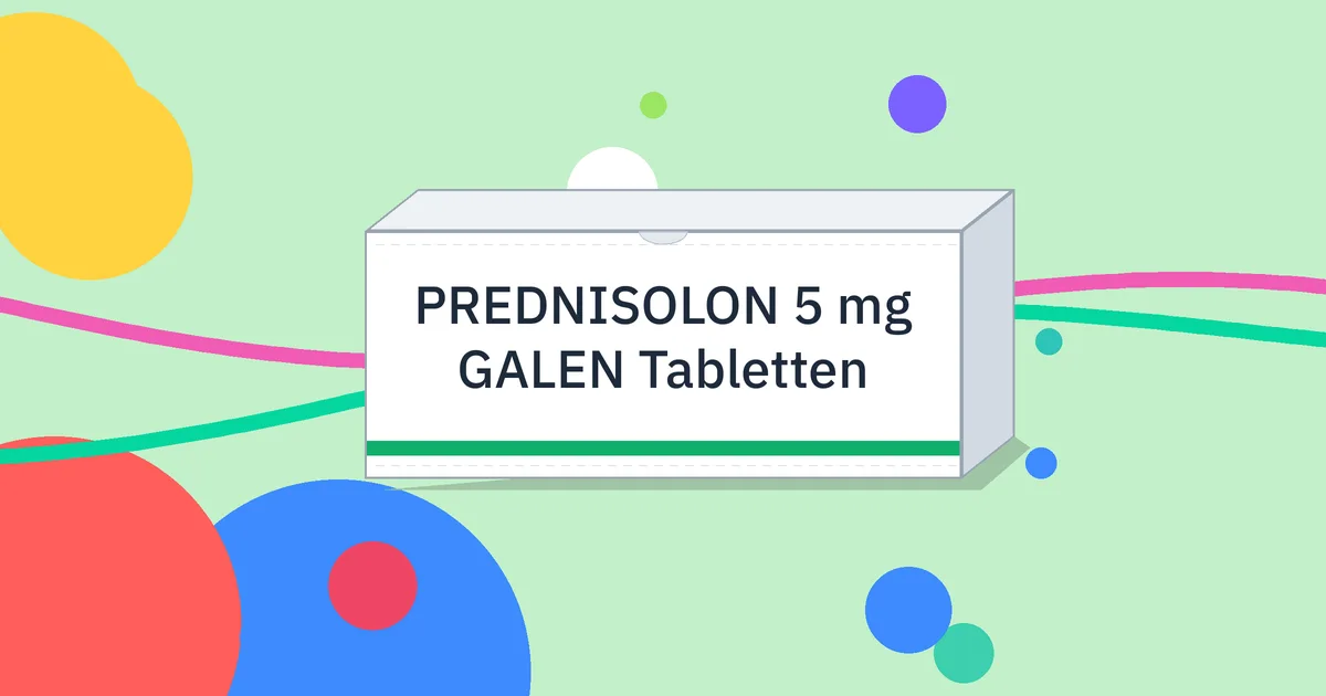 Symbolbild: Packung mit der Aufschrift PREDNISOLON 5 mg GALEN Tabletten (PZN 00745846) – Verfügbarkeit und Bezug in Apotheken in Frankfurt am Main