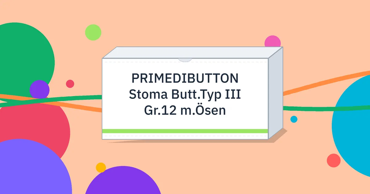 Symbolbild: Packung mit der Aufschrift PRIMEDIBUTTON Stoma Butt.Typ III Gr.12 m.Ösen (PZN 10791511) – Verfügbarkeit und Bezug in Apotheken in Frankfurt am Main