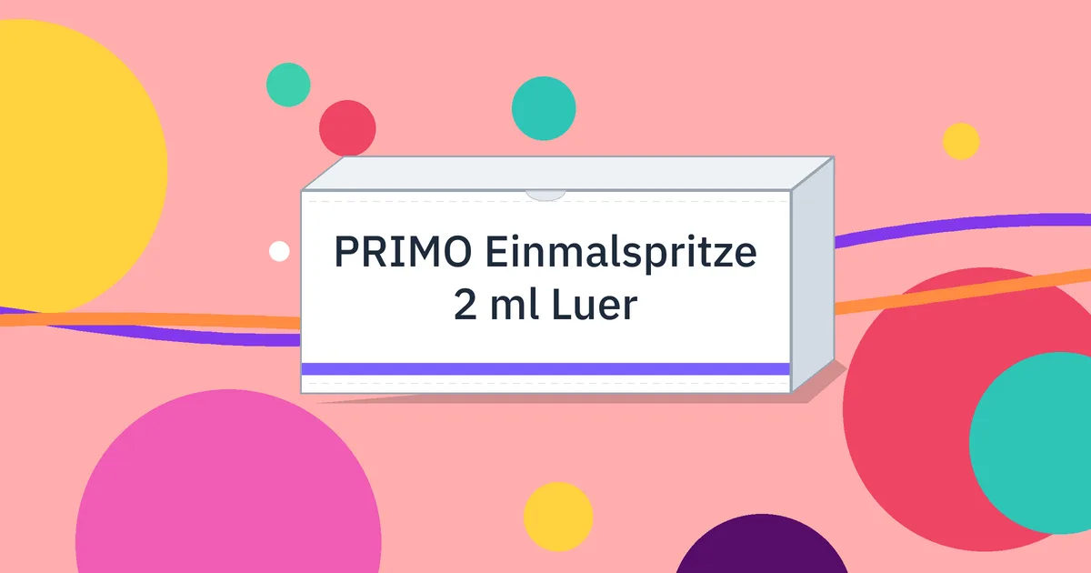 Symbolbild: Packung mit der Aufschrift PRIMO Einmalspritze 2 ml Luer (PZN 13885974) – Verfügbarkeit und Bezug in Apotheken in Frankfurt am Main