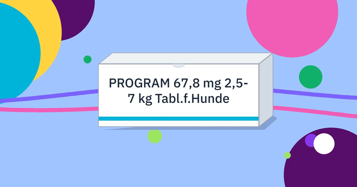 Symbolbild: Packung mit der Aufschrift PROGRAM 67,8 mg 2,5-7 kg Tabl.f.Hunde (PZN 01422192) – Verfügbarkeit und Bezug in Apotheken in Frankfurt am Main