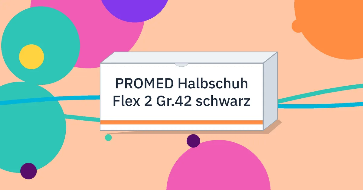 Symbolbild: Packung mit der Aufschrift PROMED Halbschuh Flex 2 Gr.42 schwarz (PZN 17918191) – Verfügbarkeit und Bezug in Apotheken in Frankfurt am Main