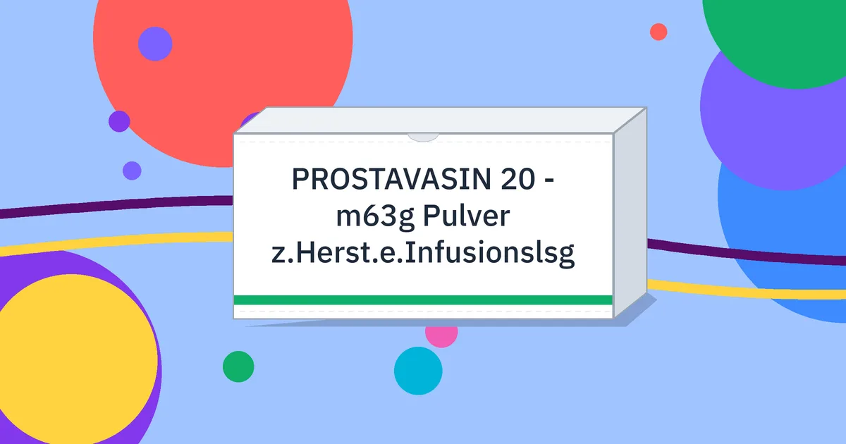 Symbolbild: Packung mit der Aufschrift PROSTAVASIN 20 -m63g Pulver z.Herst.e.Infusionslsg (PZN 10283619) – Verfügbarkeit und Bezug in Apotheken in Frankfurt am Main