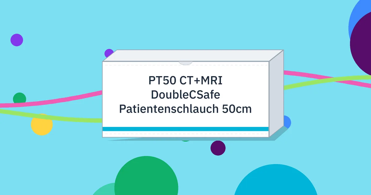 Symbolbild: Packung mit der Aufschrift PT50 CT+MRI DoubleCSafe Patientenschlauch 50cm (PZN 18225001) – Verfügbarkeit und Bezug in Apotheken in Frankfurt am Main