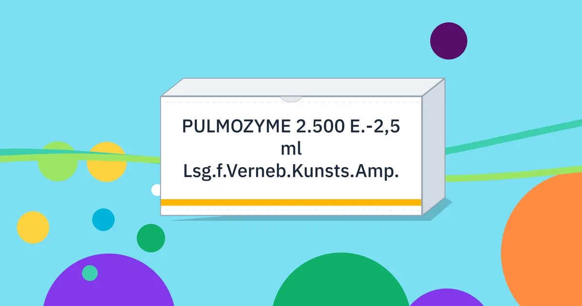 Symbolbild: Packung mit der Aufschrift PULMOZYME 2.500 E.-2,5 ml Lsg.f.Verneb.Kunsts.Amp. (PZN 08446497) – Verfügbarkeit und Bezug in Apotheken in Frankfurt am Main
