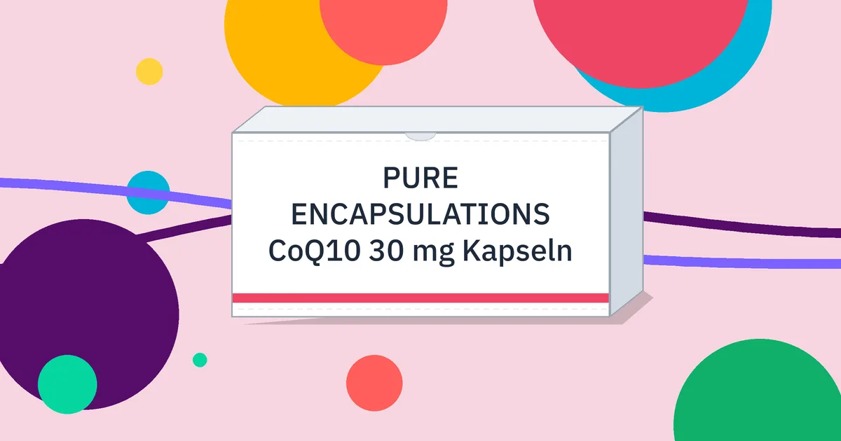 Symbolbild: Packung mit der Aufschrift PURE ENCAPSULATIONS CoQ10 30 mg Kapseln (PZN 05135041) – Verfügbarkeit und Bezug in Apotheken in Frankfurt am Main