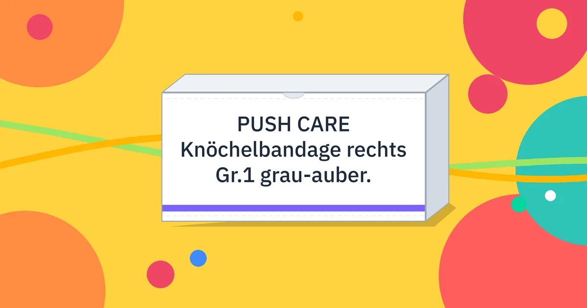 Symbolbild: Packung mit der Aufschrift PUSH CARE Knöchelbandage rechts Gr.1 grau-auber. (PZN 04856376) – Verfügbarkeit und Bezug in Apotheken in Frankfurt am Main