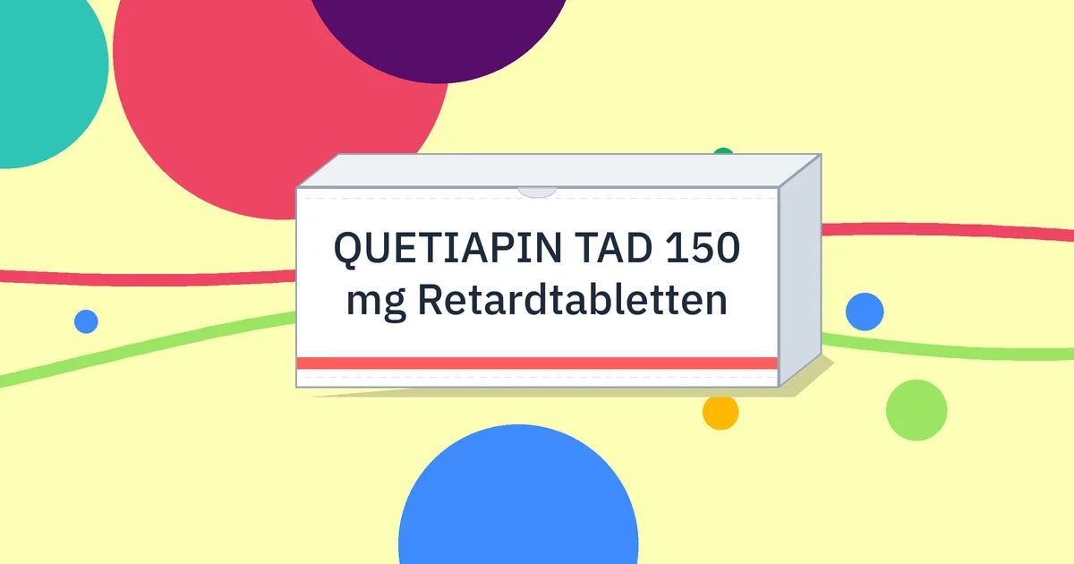 Symbolbild: Packung mit der Aufschrift QUETIAPIN TAD 150 mg Retardtabletten (PZN 13513623) – Verfügbarkeit und Bezug in Apotheken in Frankfurt am Main