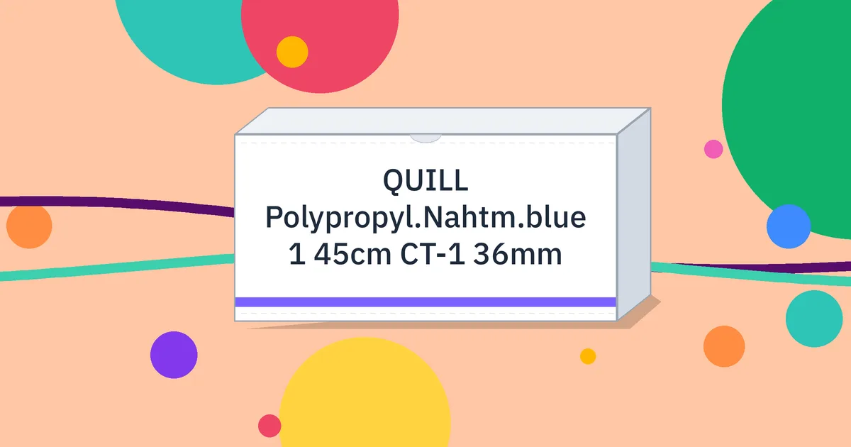 Symbolbild: Packung mit der Aufschrift QUILL Polypropyl.Nahtm.blue 1 45cm CT-1 36mm (PZN 17991006) – Verfügbarkeit und Bezug in Apotheken in Frankfurt am Main