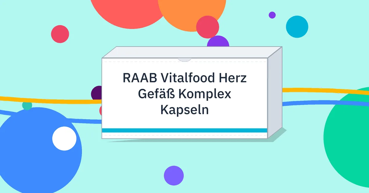 Symbolbild: Packung mit der Aufschrift RAAB Vitalfood Herz Gefäß Komplex Kapseln (PZN 19797679) – Verfügbarkeit und Bezug in Apotheken in Frankfurt am Main