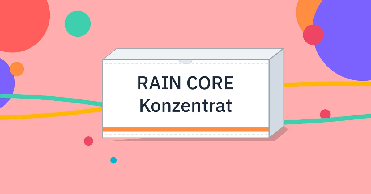 Symbolbild: Packung mit der Aufschrift RAIN CORE Konzentrat (PZN 12650418) – Verfügbarkeit und Bezug in Apotheken in Frankfurt am Main