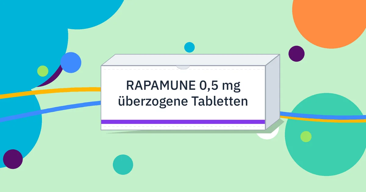 Symbolbild: Packung mit der Aufschrift RAPAMUNE 0,5 mg überzogene Tabletten (PZN 06902560) – Verfügbarkeit und Bezug in Apotheken in Frankfurt am Main