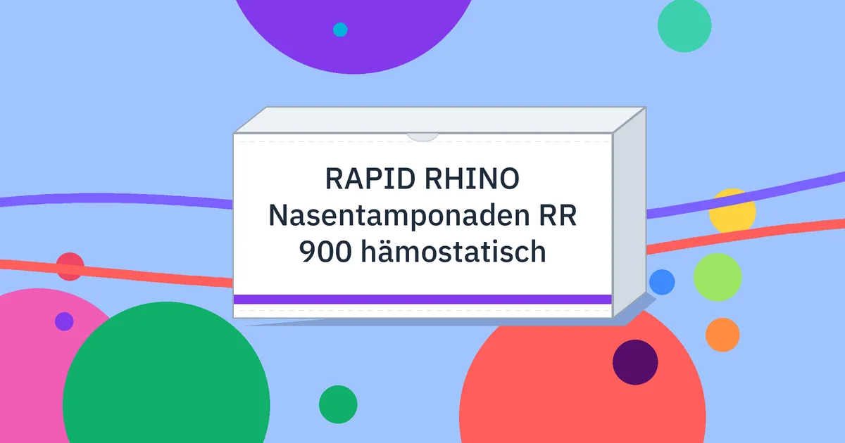 Symbolbild: Packung mit der Aufschrift RAPID RHINO Nasentamponaden RR 900 hämostatisch (PZN 06439240) – Verfügbarkeit und Bezug in Apotheken in Frankfurt am Main