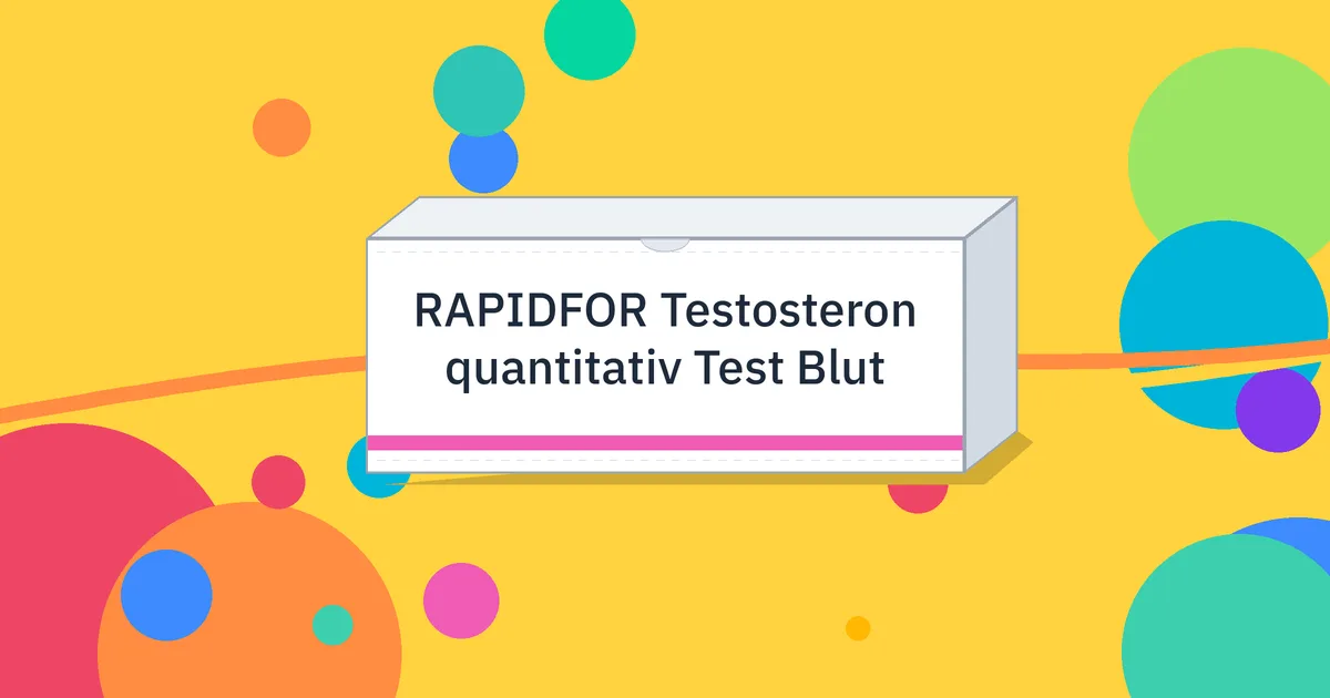 Symbolbild: Packung mit der Aufschrift RAPIDFOR Testosteron quantitativ Test Blut (PZN 19756290) – Verfügbarkeit und Bezug in Apotheken in Frankfurt am Main