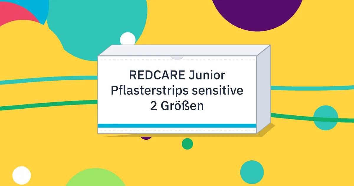 Symbolbild: Packung mit der Aufschrift REDCARE Junior Pflasterstrips sensitive 2 Größen (PZN 19301000) – Verfügbarkeit und Bezug in Apotheken in Frankfurt am Main