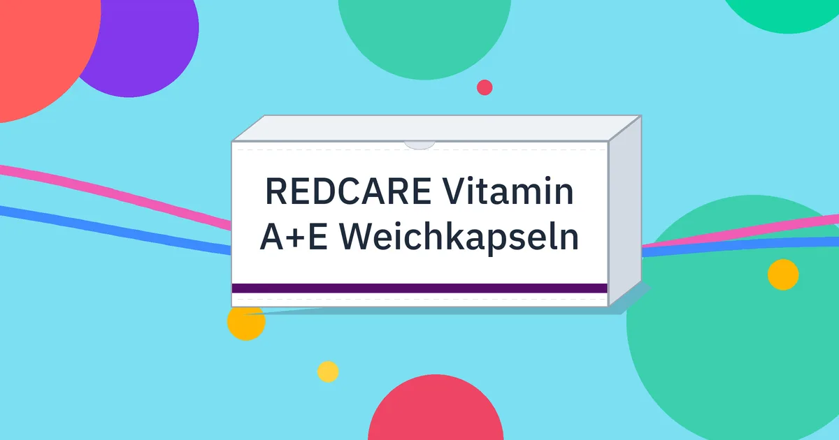 Symbolbild: Packung mit der Aufschrift REDCARE Vitamin A+E Weichkapseln (PZN 20024557) – Verfügbarkeit und Bezug in Apotheken in Frankfurt am Main
