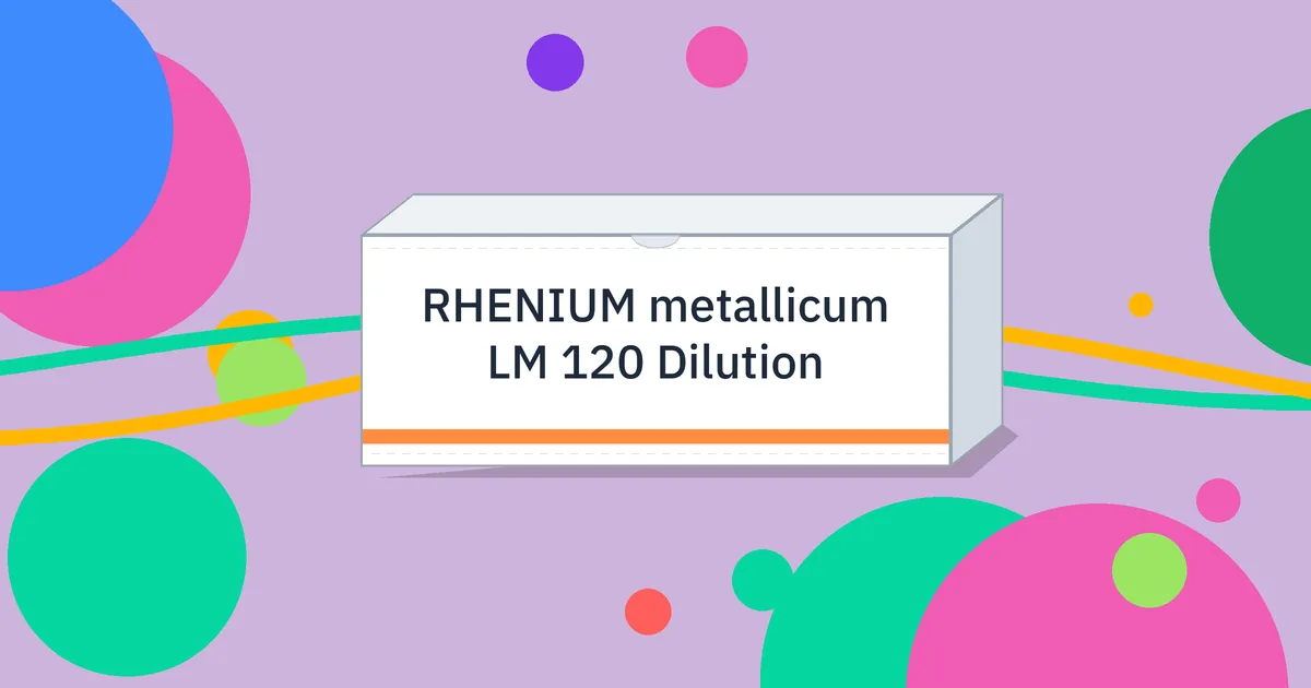 Symbolbild: Packung mit der Aufschrift RHENIUM metallicum LM 120 Dilution (PZN 13049321) – Verfügbarkeit und Bezug in Apotheken in Frankfurt am Main