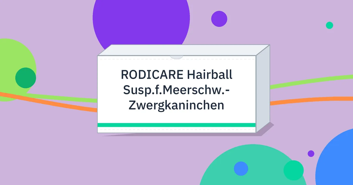 Symbolbild: Packung mit der Aufschrift RODICARE Hairball Susp.f.Meerschw.-Zwergkaninchen (PZN 13360734) – Verfügbarkeit und Bezug in Apotheken in Frankfurt am Main