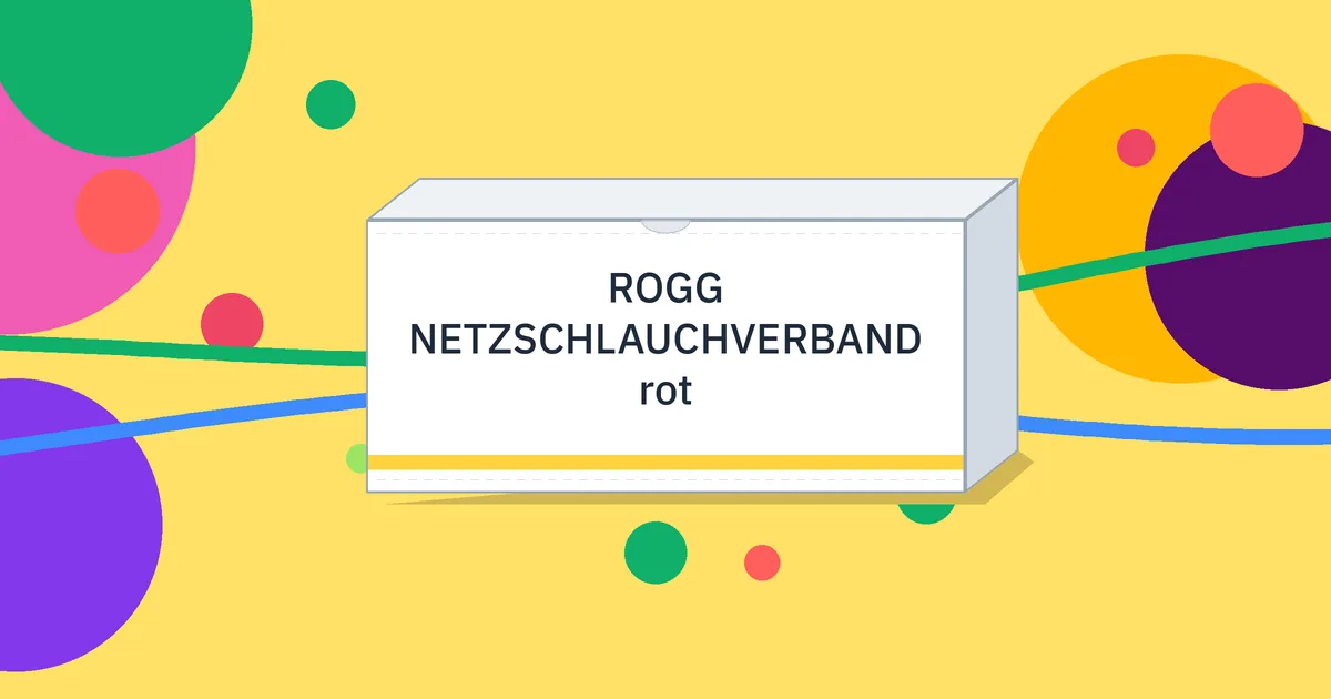 Symbolbild: Packung mit der Aufschrift ROGG NETZSCHLAUCHVERBAND rot (PZN 10281773) – Verfügbarkeit und Bezug in Apotheken in Frankfurt am Main