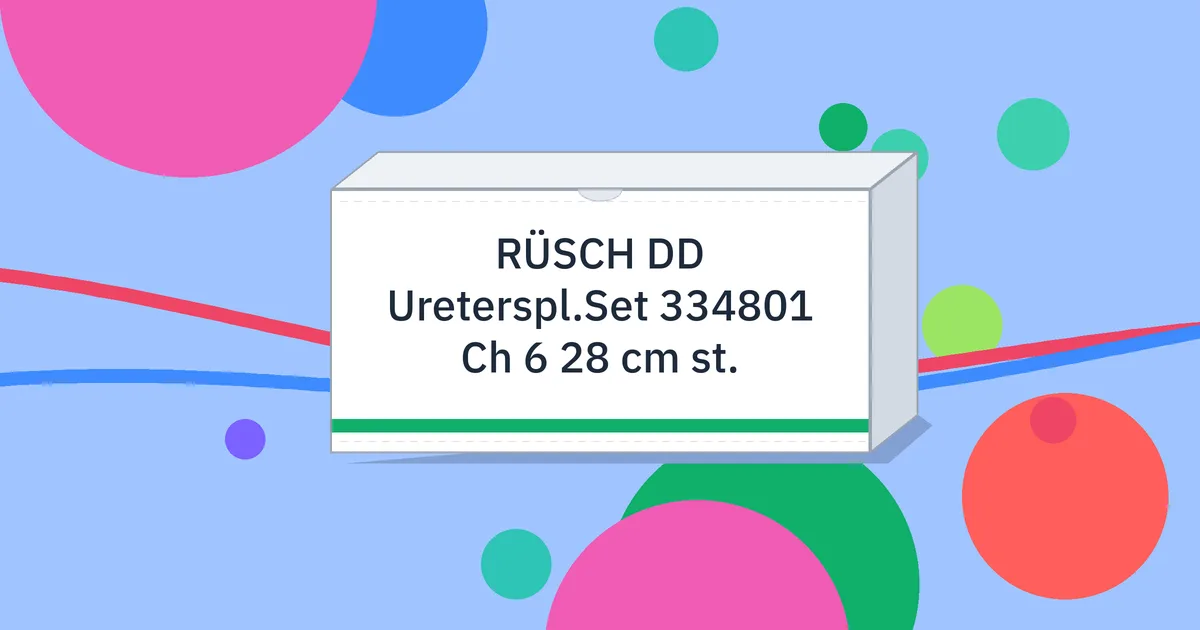 Symbolbild: Packung mit der Aufschrift RÜSCH DD Ureterspl.Set 334801 Ch 6 28 cm st. (PZN 07399703) – Verfügbarkeit und Bezug in Apotheken in Frankfurt am Main