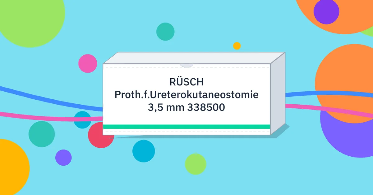 Symbolbild: Packung mit der Aufschrift RÜSCH Proth.f.Ureterokutaneostomie 3,5 mm 338500 (PZN 07399873) – Verfügbarkeit und Bezug in Apotheken in Frankfurt am Main