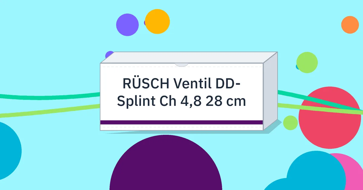 Symbolbild: Packung mit der Aufschrift RÜSCH Ventil DD-Splint Ch 4,8 28 cm (PZN 07399809) – Verfügbarkeit und Bezug in Apotheken in Frankfurt am Main
