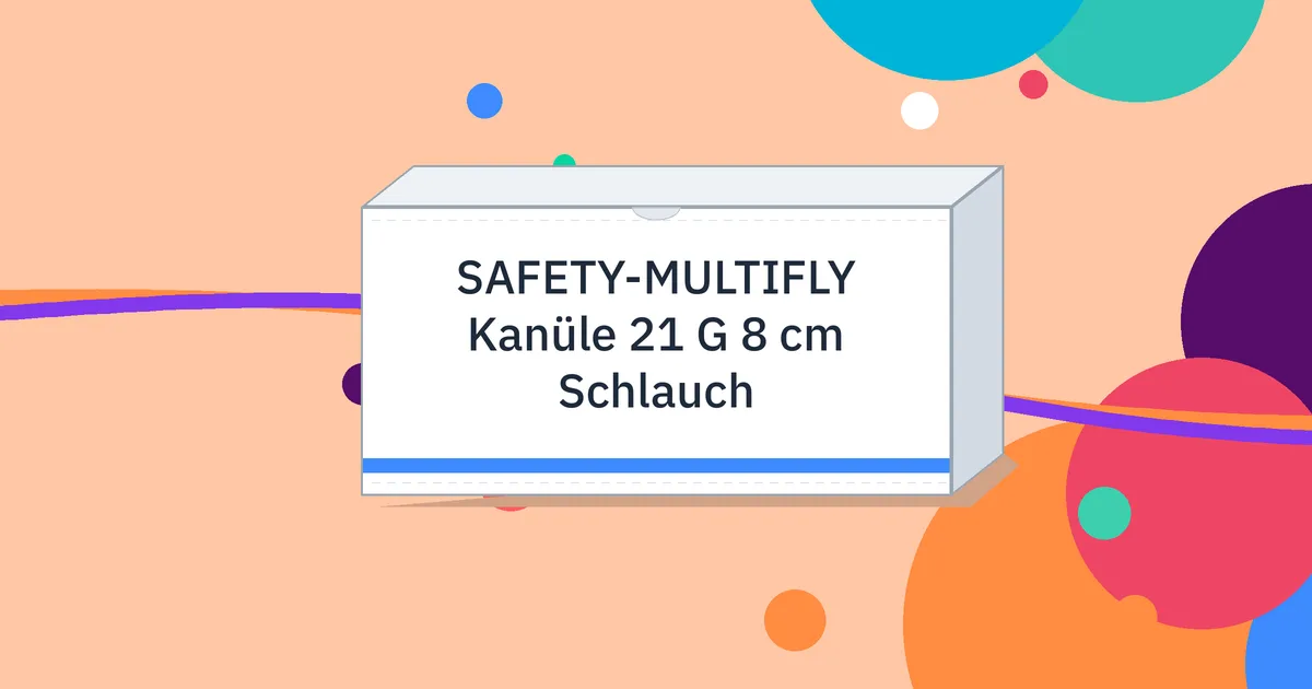 Symbolbild: Packung mit der Aufschrift SAFETY-MULTIFLY Kanüle 21 G 8 cm Schlauch (PZN 20914802) – Verfügbarkeit und Bezug in Apotheken in Frankfurt am Main