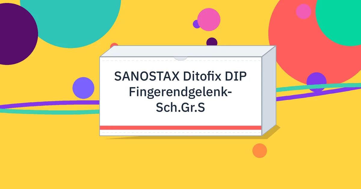 Symbolbild: Packung mit der Aufschrift SANOSTAX Ditofix DIP Fingerendgelenk-Sch.Gr.S (PZN 11604741) – Verfügbarkeit und Bezug in Apotheken in Frankfurt am Main