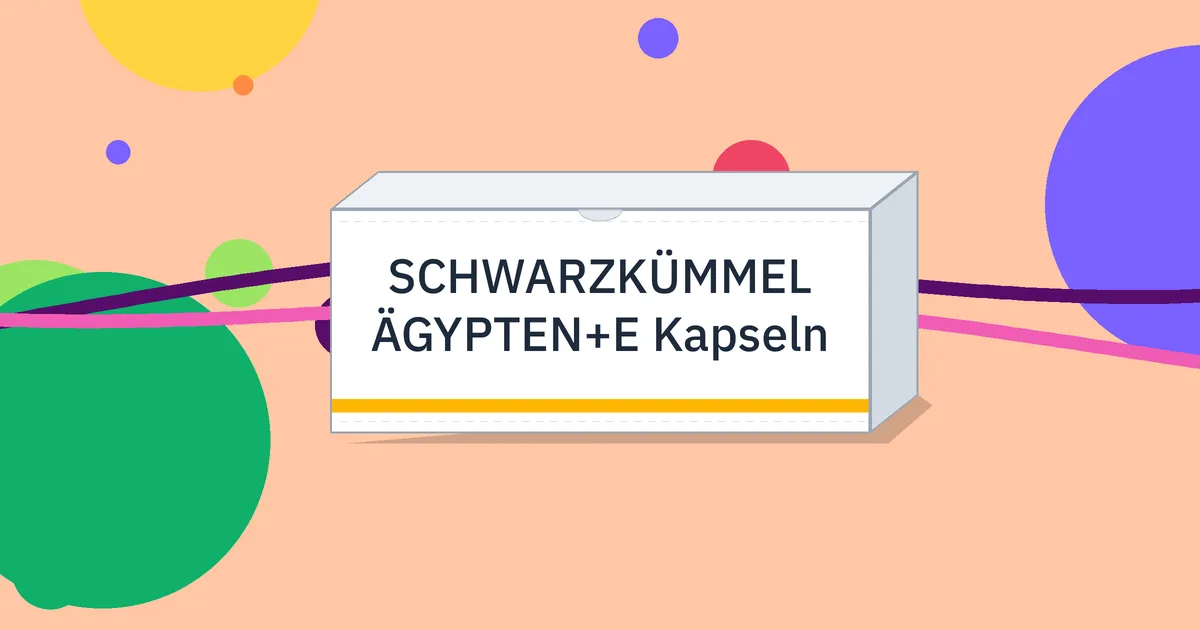 Symbolbild: Packung mit der Aufschrift SCHWARZKÜMMEL ÄGYPTEN+E Kapseln (PZN 01248305) – Verfügbarkeit und Bezug in Apotheken in Frankfurt am Main