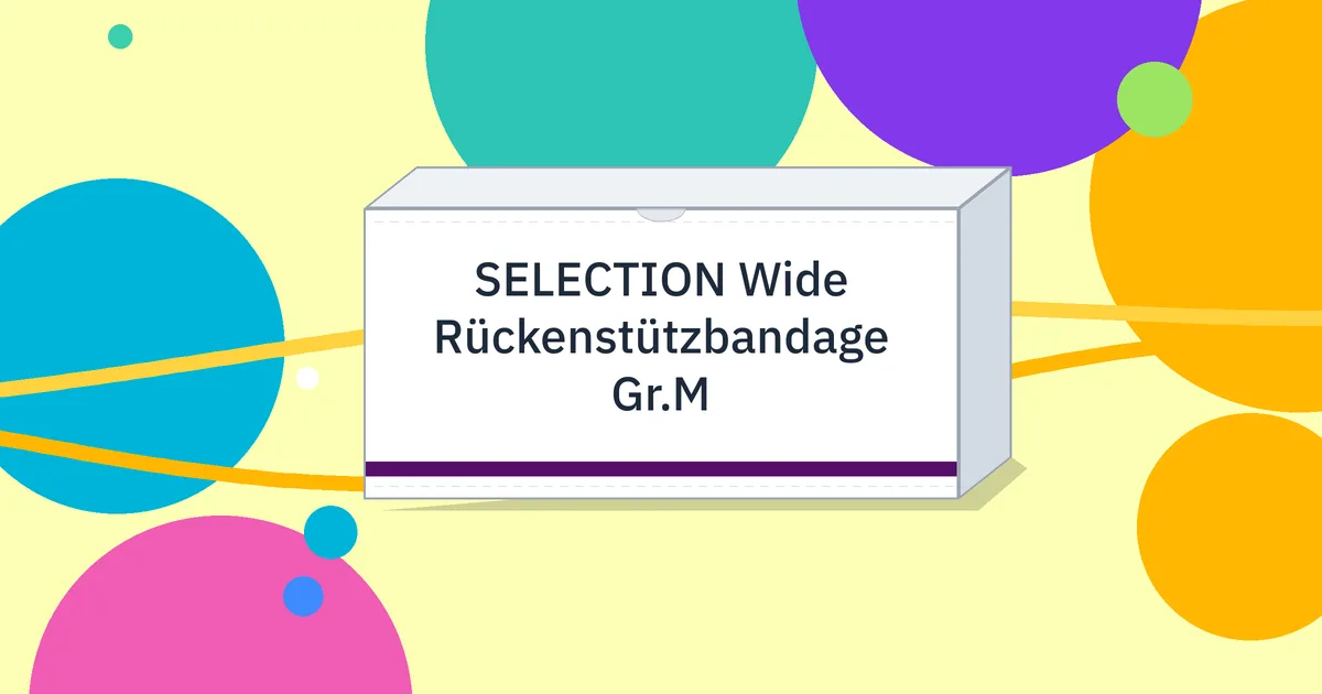 Symbolbild: Packung mit der Aufschrift SELECTION Wide Rückenstützbandage Gr.M (PZN 19133608) – Verfügbarkeit und Bezug in Apotheken in Frankfurt am Main