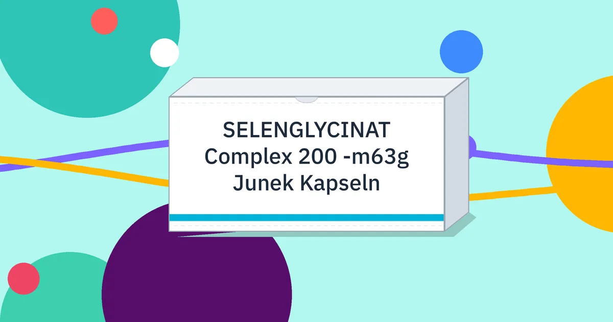 Symbolbild: Packung mit der Aufschrift SELENGLYCINAT Complex 200 -m63g Junek Kapseln (PZN 10190846) – Verfügbarkeit und Bezug in Apotheken in Frankfurt am Main