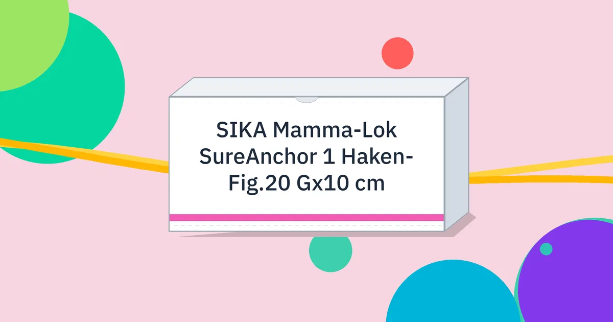 Symbolbild: Packung mit der Aufschrift SIKA Mamma-Lok SureAnchor 1 Haken-Fig.20 Gx10 cm (PZN 20307108) – Verfügbarkeit und Bezug in Apotheken in Frankfurt am Main