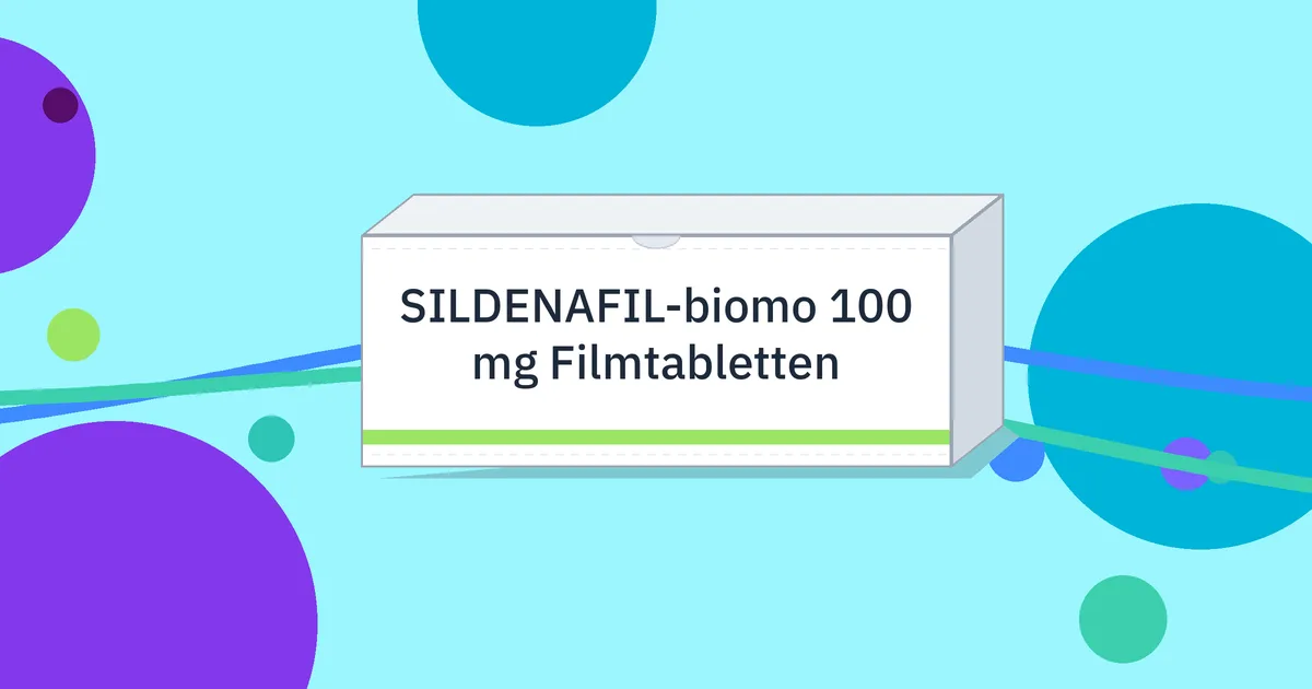 Symbolbild: Packung mit der Aufschrift SILDENAFIL-biomo 100 mg Filmtabletten (PZN 12725116) – Verfügbarkeit und Bezug in Apotheken in Frankfurt am Main
