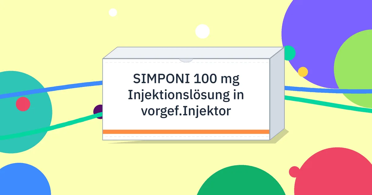 Symbolbild: Packung mit der Aufschrift SIMPONI 100 mg Injektionslösung in vorgef.Injektor (PZN 19284661) – Verfügbarkeit und Bezug in Apotheken in Frankfurt am Main