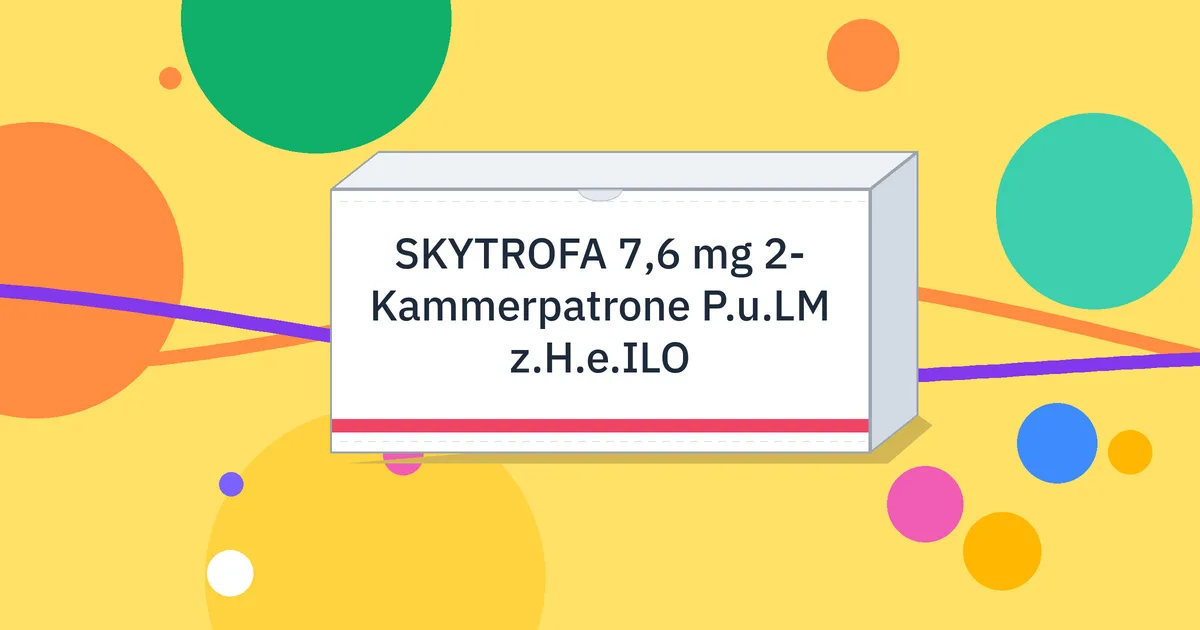 Symbolbild: Packung mit der Aufschrift SKYTROFA 7,6 mg 2-Kammerpatrone P.u.LM z.H.e.ILO (PZN 18231728) – Verfügbarkeit und Bezug in Apotheken in Frankfurt am Main