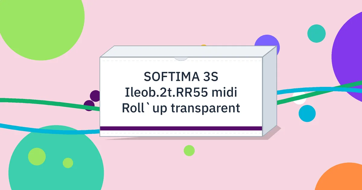 Symbolbild: Packung mit der Aufschrift SOFTIMA 3S Ileob.2t.RR55 midi Roll`up transparent (PZN 04763290) – Verfügbarkeit und Bezug in Apotheken in Frankfurt am Main