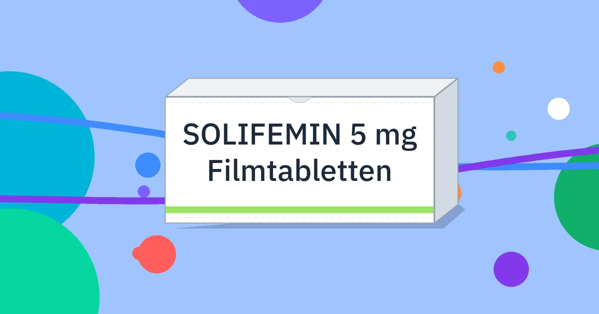 Symbolbild: Packung mit der Aufschrift SOLIFEMIN 5 mg Filmtabletten (PZN 15571369) – Verfügbarkeit und Bezug in Apotheken in Frankfurt am Main