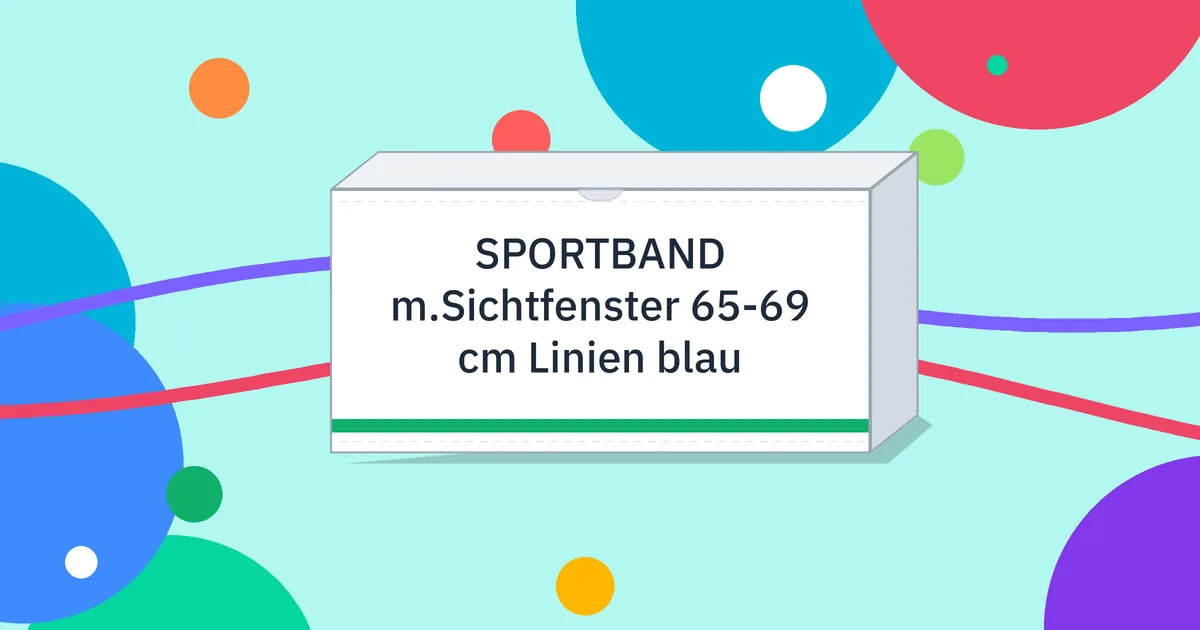 Symbolbild: Packung mit der Aufschrift SPORTBAND m.Sichtfenster 65-69 cm Linien blau (PZN 17837564) – Verfügbarkeit und Bezug in Apotheken in Frankfurt am Main