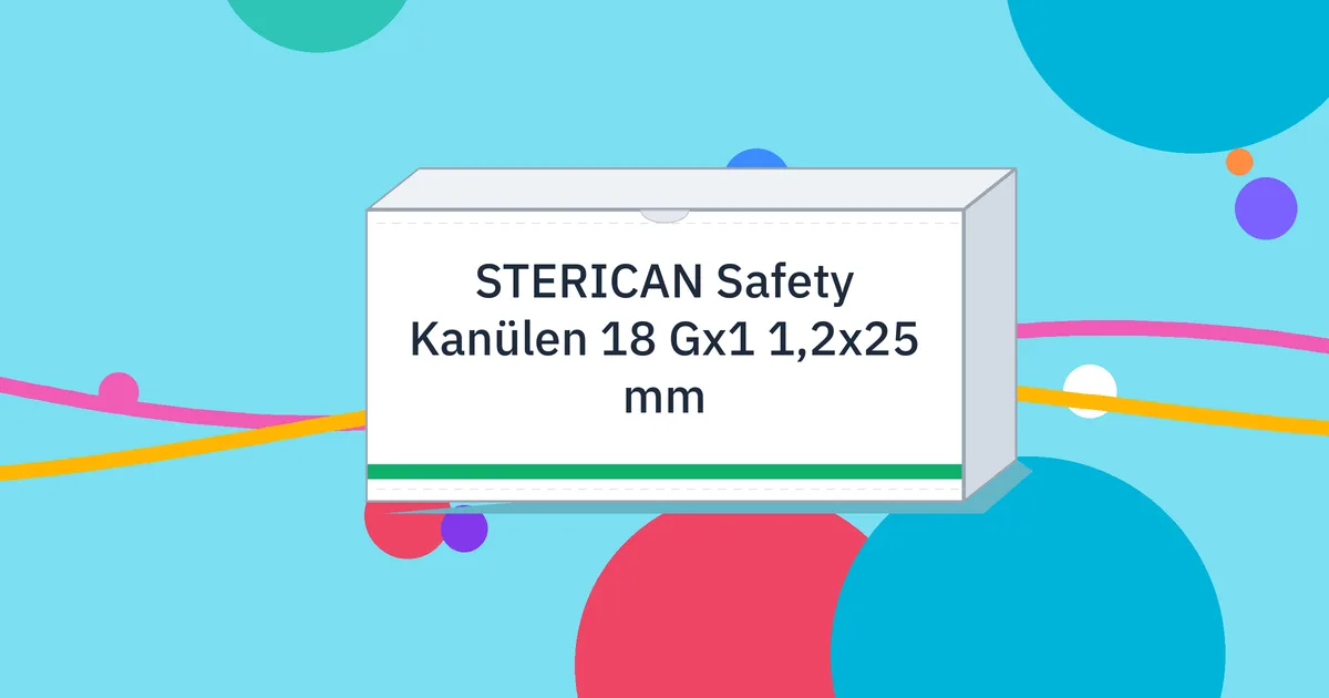 Symbolbild: Packung mit der Aufschrift STERICAN Safety Kanülen 18 Gx1 1,2x25 mm (PZN 18472403) – Verfügbarkeit und Bezug in Apotheken in Frankfurt am Main