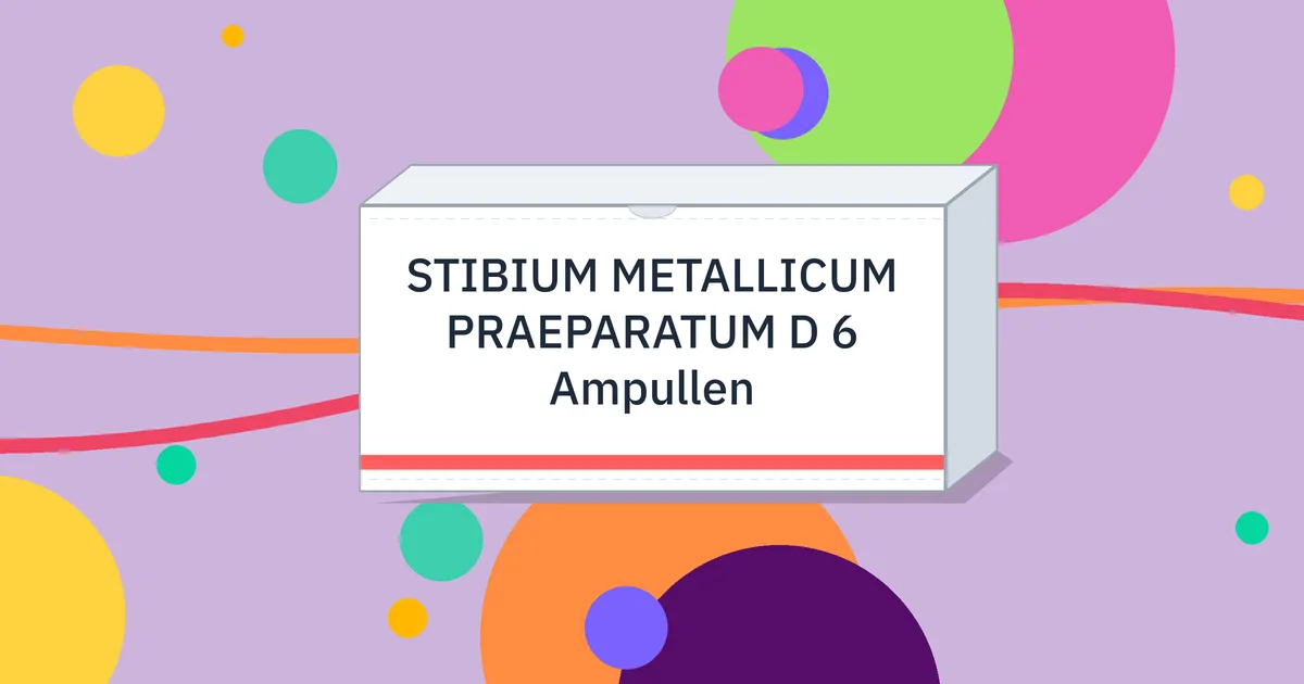 Symbolbild: Packung mit der Aufschrift STIBIUM METALLICUM PRAEPARATUM D 6 Ampullen (PZN 02347630) – Verfügbarkeit und Bezug in Apotheken in Frankfurt am Main