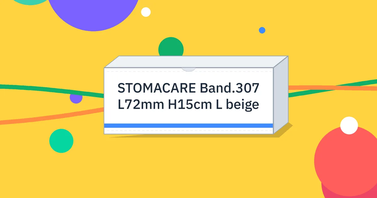 Symbolbild: Packung mit der Aufschrift STOMACARE Band.307 L72mm H15cm L beige (PZN 04307327) – Verfügbarkeit und Bezug in Apotheken in Frankfurt am Main
