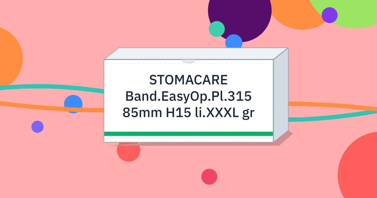 Symbolbild: Packung mit der Aufschrift STOMACARE Band.EasyOp.Pl.315 85mm H15 li.XXXL gr (PZN 17905780) – Verfügbarkeit und Bezug in Apotheken in Frankfurt am Main