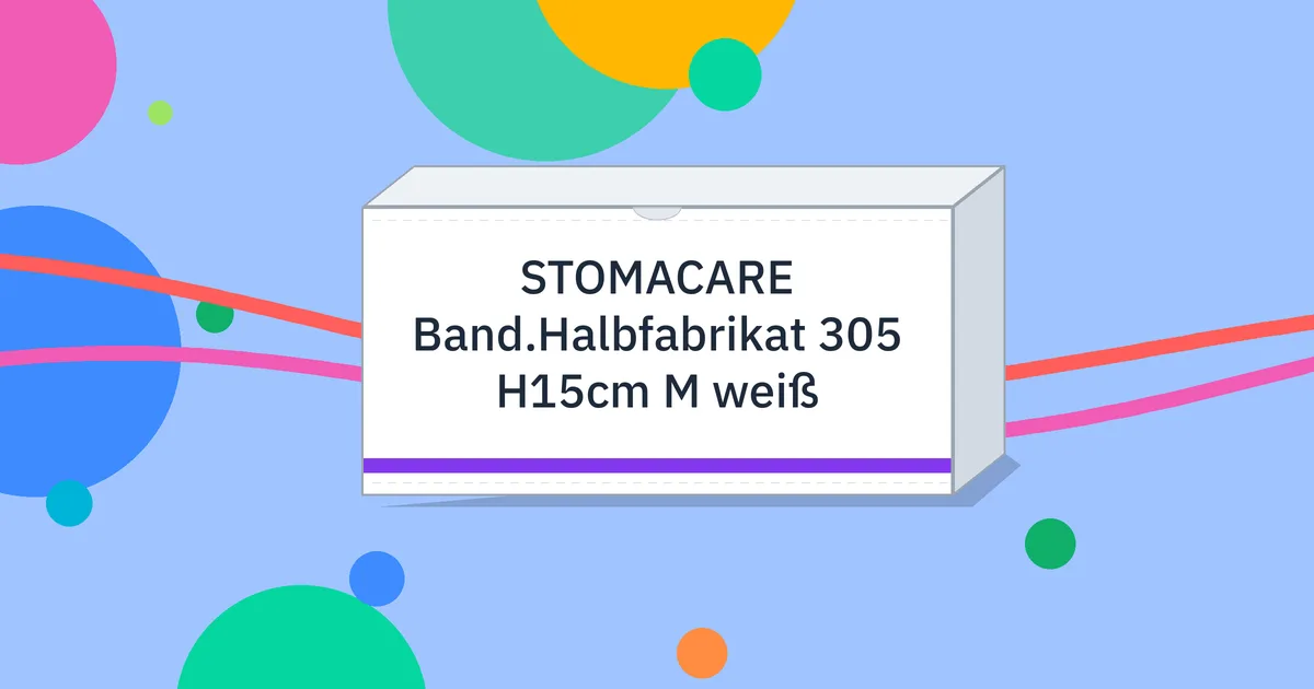 Symbolbild: Packung mit der Aufschrift STOMACARE Band.Halbfabrikat 305 H15cm M weiß (PZN 03414699) – Verfügbarkeit und Bezug in Apotheken in Frankfurt am Main