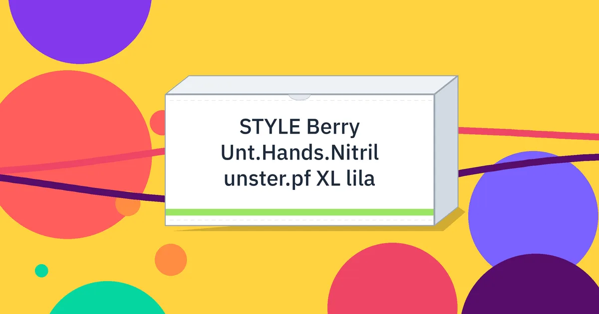 Symbolbild: Packung mit der Aufschrift STYLE Berry Unt.Hands.Nitril unster.pf XL lila (PZN 14819850) – Verfügbarkeit und Bezug in Apotheken in Frankfurt am Main