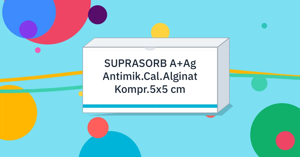 Symbolbild: Packung mit der Aufschrift SUPRASORB A+Ag Antimik.Cal.Alginat Kompr.5x5 cm (PZN 07402173) – Verfügbarkeit und Bezug in Apotheken in Frankfurt am Main