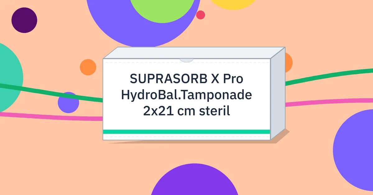 Symbolbild: Packung mit der Aufschrift SUPRASORB X Pro HydroBal.Tamponade 2x21 cm steril (PZN 20802581) – Verfügbarkeit und Bezug in Apotheken in Frankfurt am Main