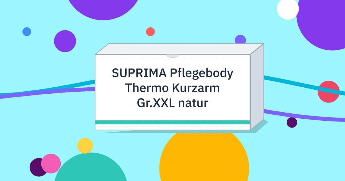 Symbolbild: Packung mit der Aufschrift SUPRIMA Pflegebody Thermo Kurzarm Gr.XXL natur (PZN 13058857) – Verfügbarkeit und Bezug in Apotheken in Frankfurt am Main