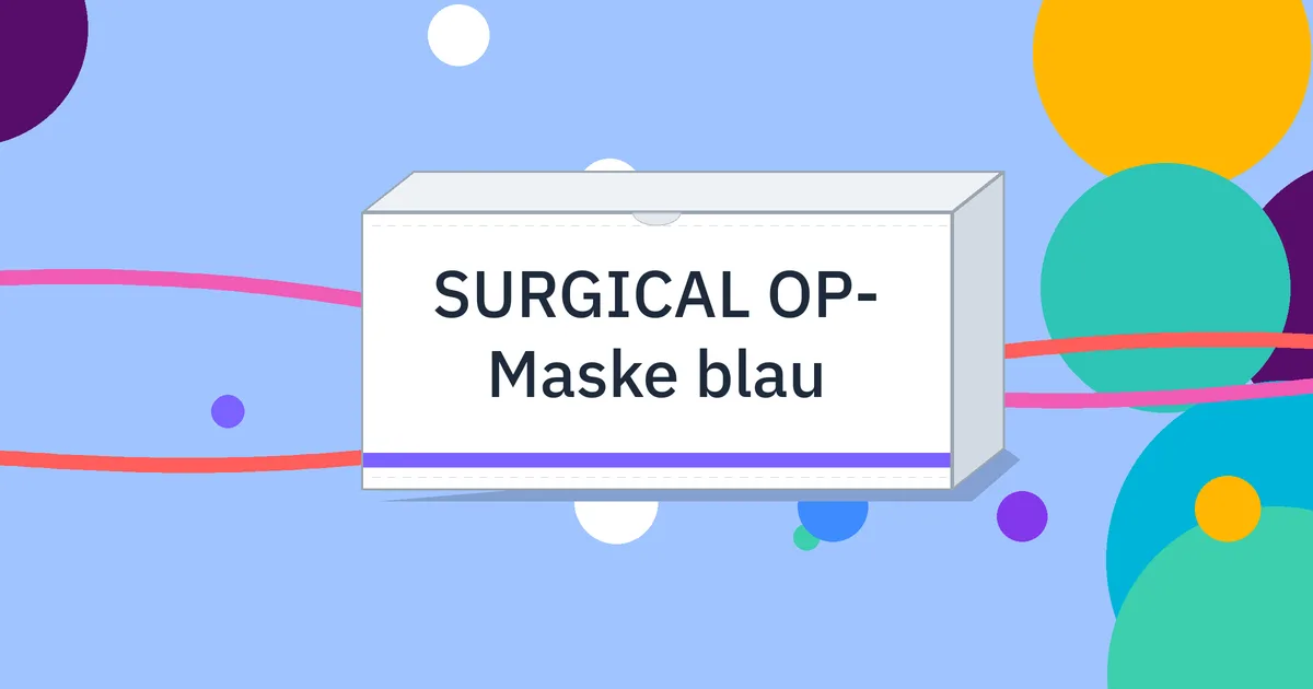 Symbolbild: Packung mit der Aufschrift SURGICAL OP-Maske blau (PZN 07704388) – Verfügbarkeit und Bezug in Apotheken in Frankfurt am Main